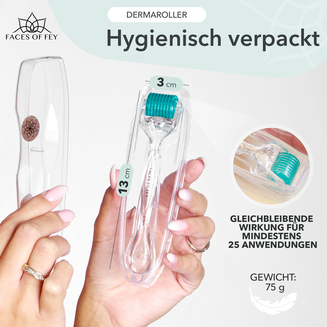 Dermaroller 0,50 mit ECHTEN Nadeln vom Needling-Experten FACES OF FEY